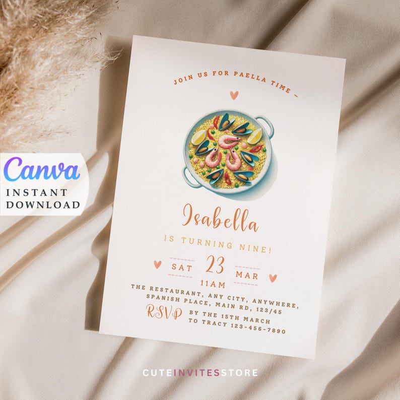 Paella Birthday Invitation Spanish Paella Party Spanish Invite Instant ...