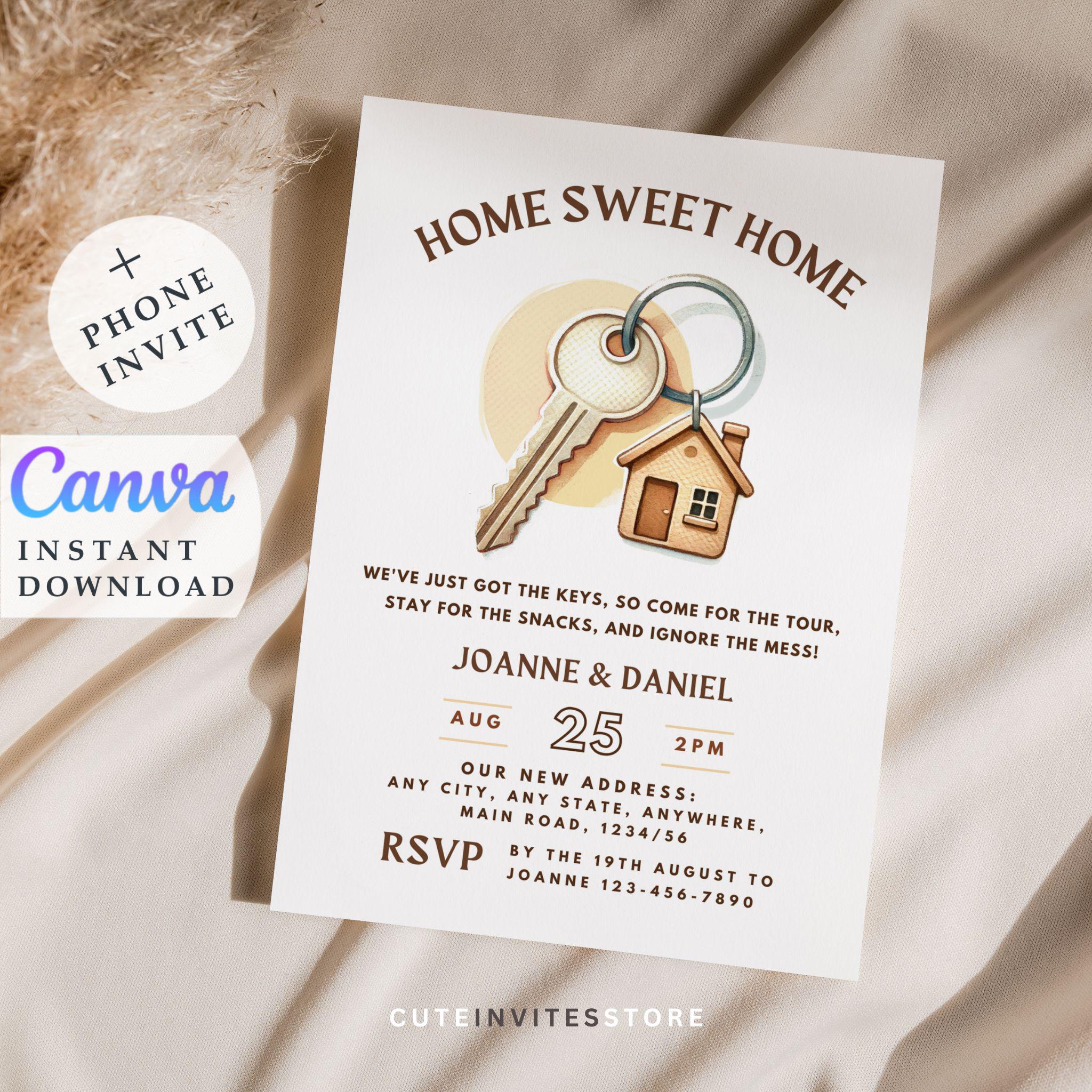 Home Sweet Home Housewarming Invite New Home Invitation Templates House ...