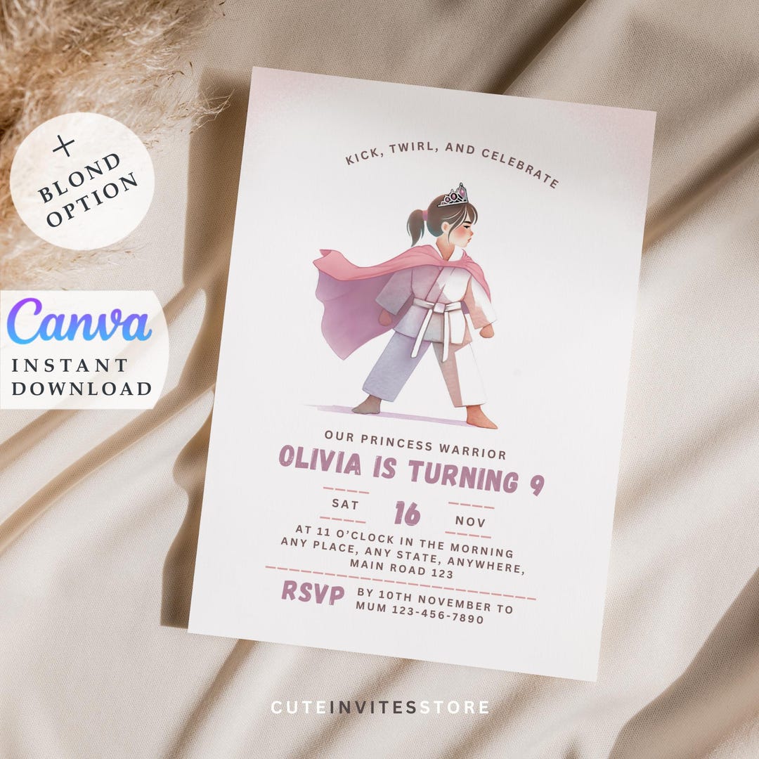 Karate Princess Birthday Invitation: Martial Arts Party (editable ...