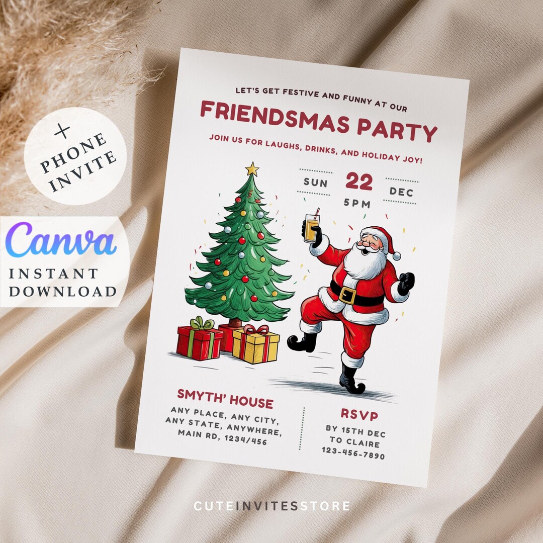 Friendsmas Party Christmas Evite Editable Invitation Template Holiday ...