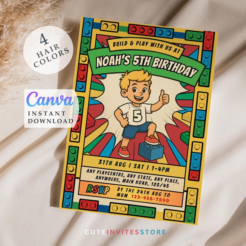 Building Block Party Editable Invitations Bricks Birthday Printable ...