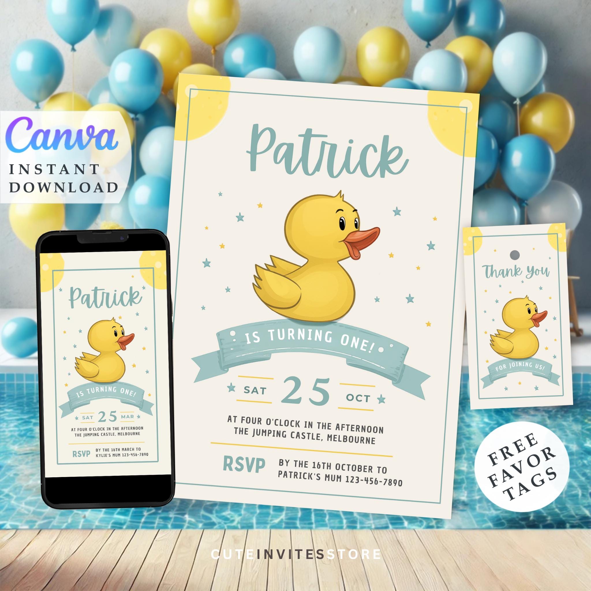 Rubber Duck Invite Duck First Birthday Party Printable Invitation ...