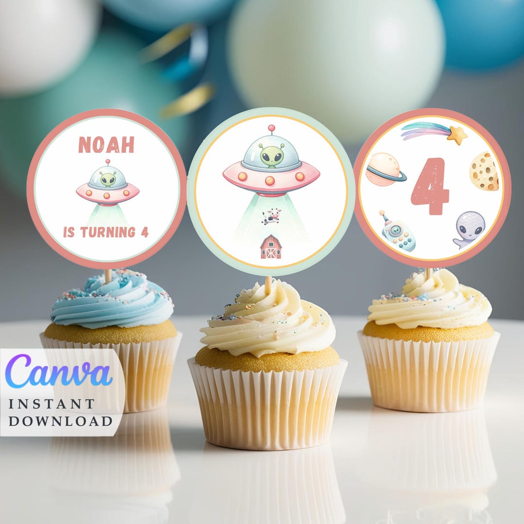 Alien Toppers Cupcake Decorations Space Birthday Decor Space-themed ...