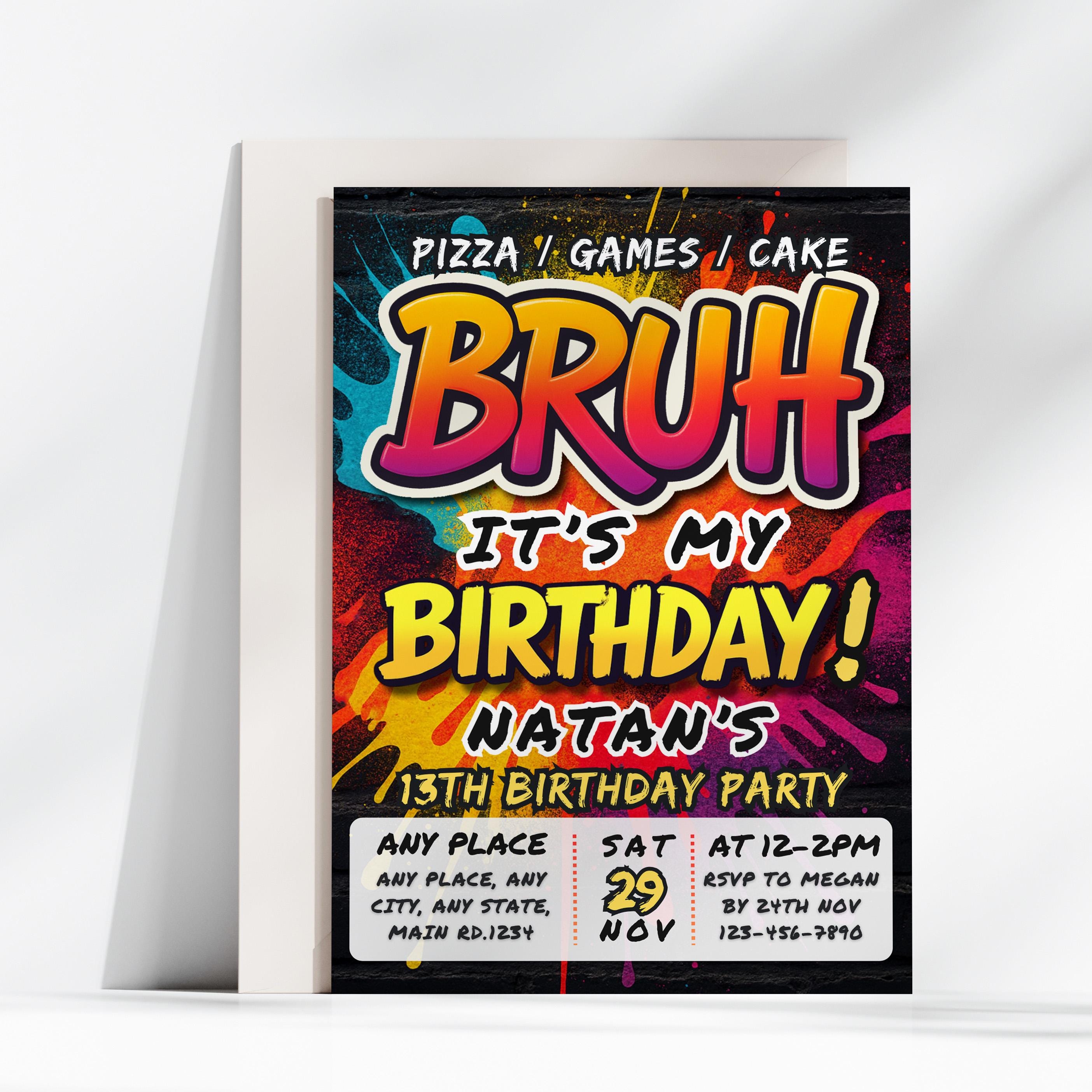 Bruh Graffiti Invite 13th Birthday: Editable Canva Template (digital ...