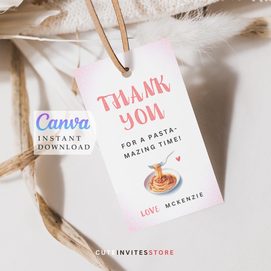 Pasta Party Birthday - Printable Thank You Editable Favor Tag (instant ...