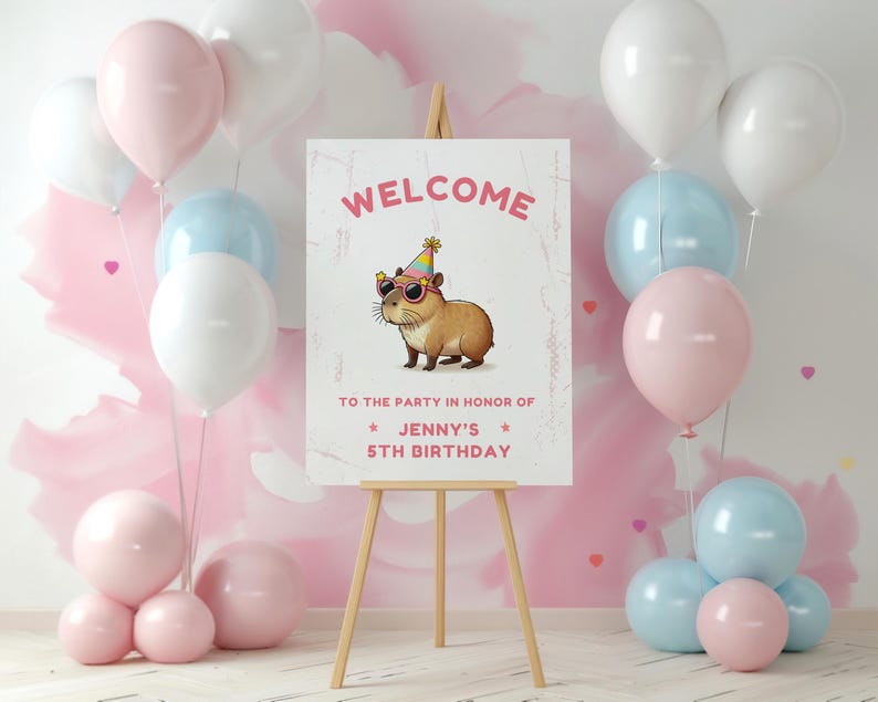 Capybara Welcome Personalized Sign Kids Birthday Editable Template ...