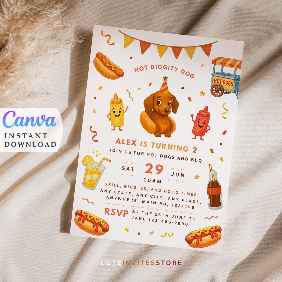 Hot Diggity Dog Invitation Templates Hot Dog Birthday Bbq Party Invite ...