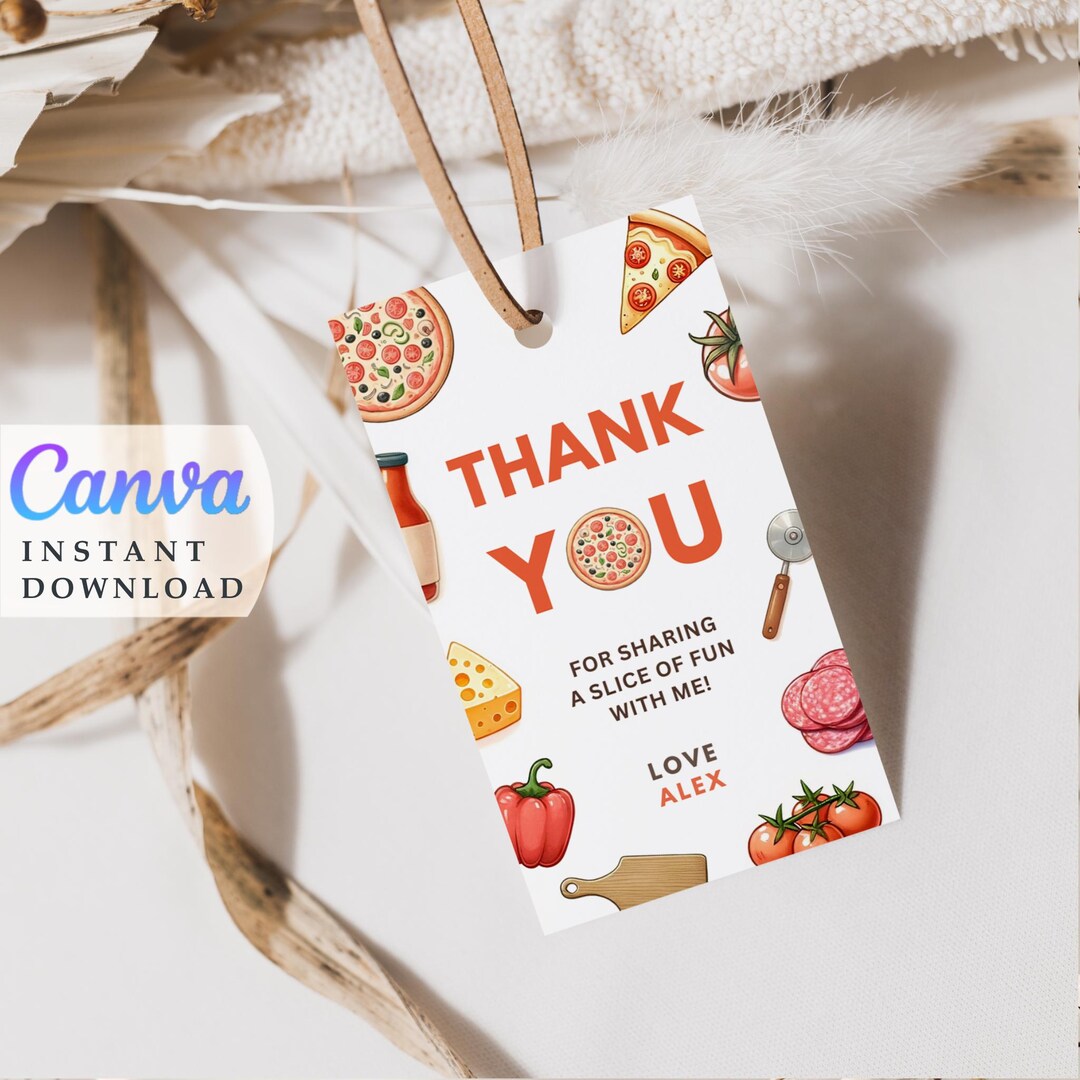 Pizza Themed Favors Thank You Tags Editable Template Instant Download ...