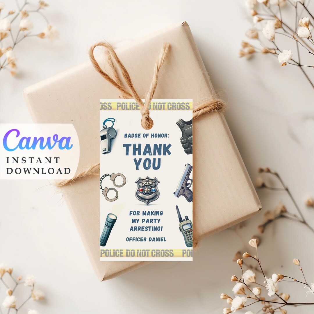 Police Party Favors Editable Thank You Tags Police Officer Party Decor ...