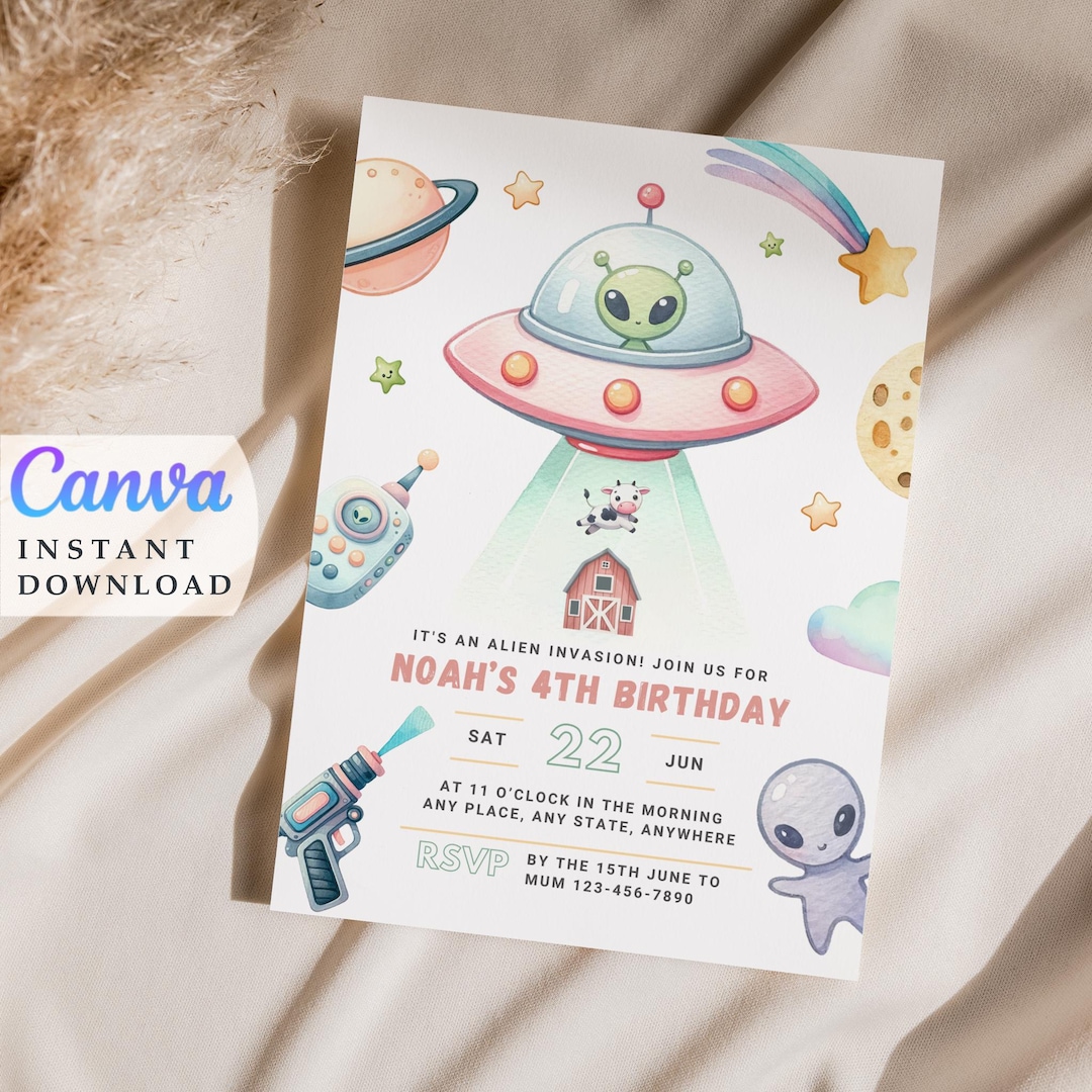 Alien Birthday Party Ufo Party Invite Out of This World Digital ...