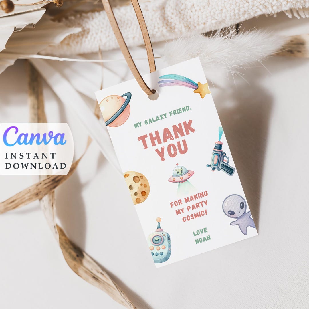 Space Alien Thank You Tag: UFO Party Favor Template (digital Download ...