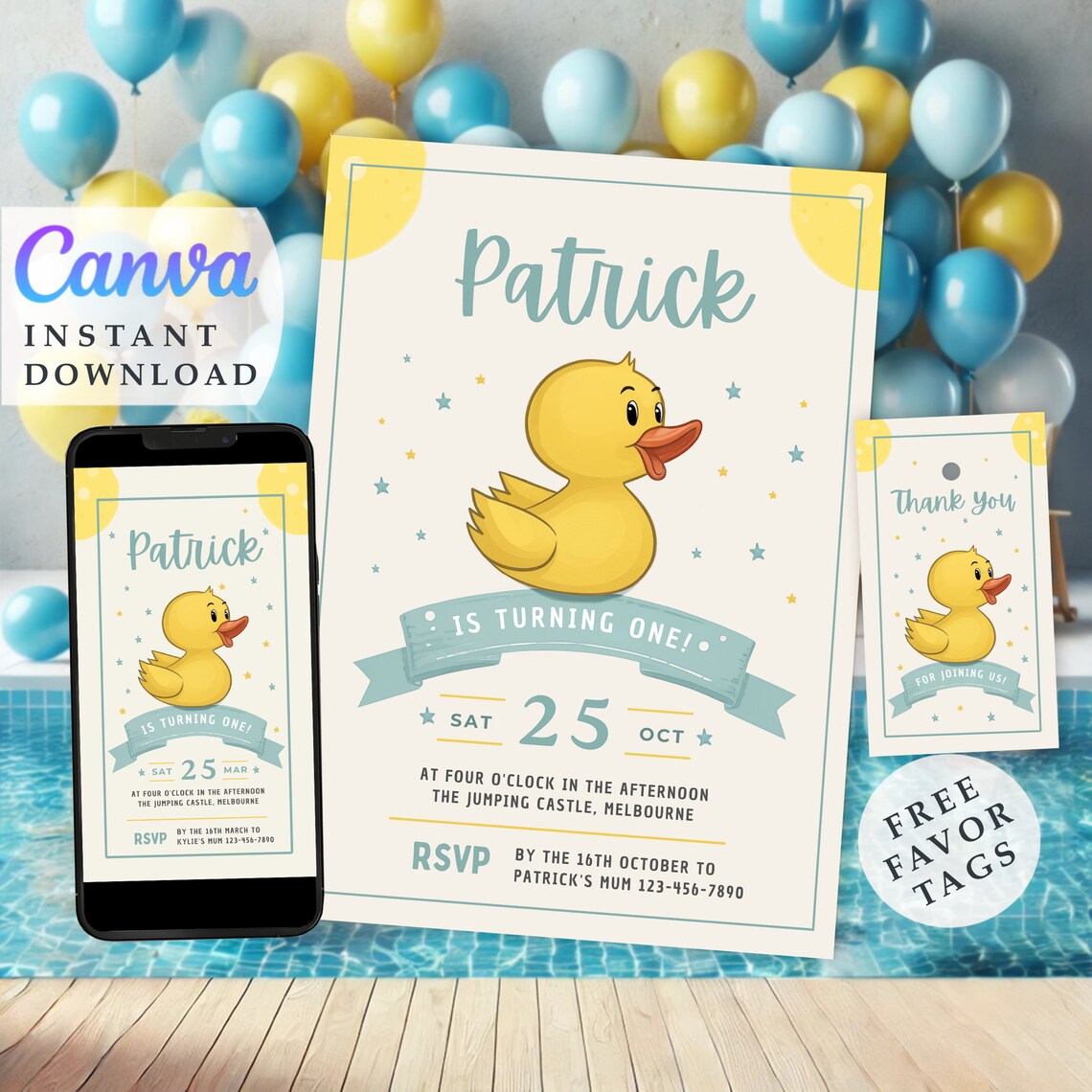 Rubber Duck Invite Duck First Birthday Party Printable Invitation ...
