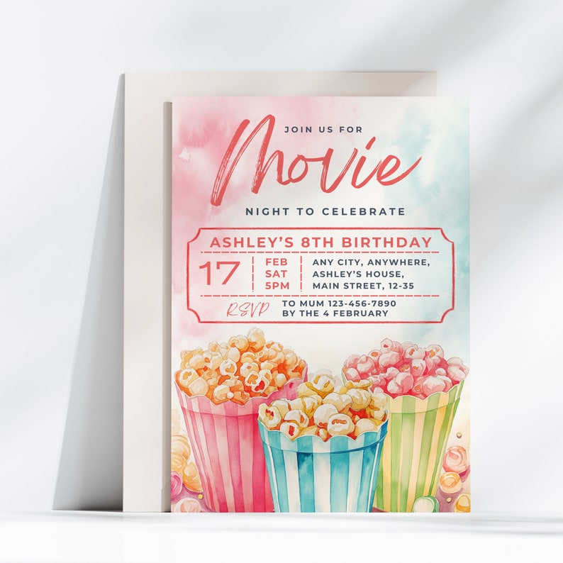Movie Night Invite | Popcorn Party Invite | Family Movie Night ...