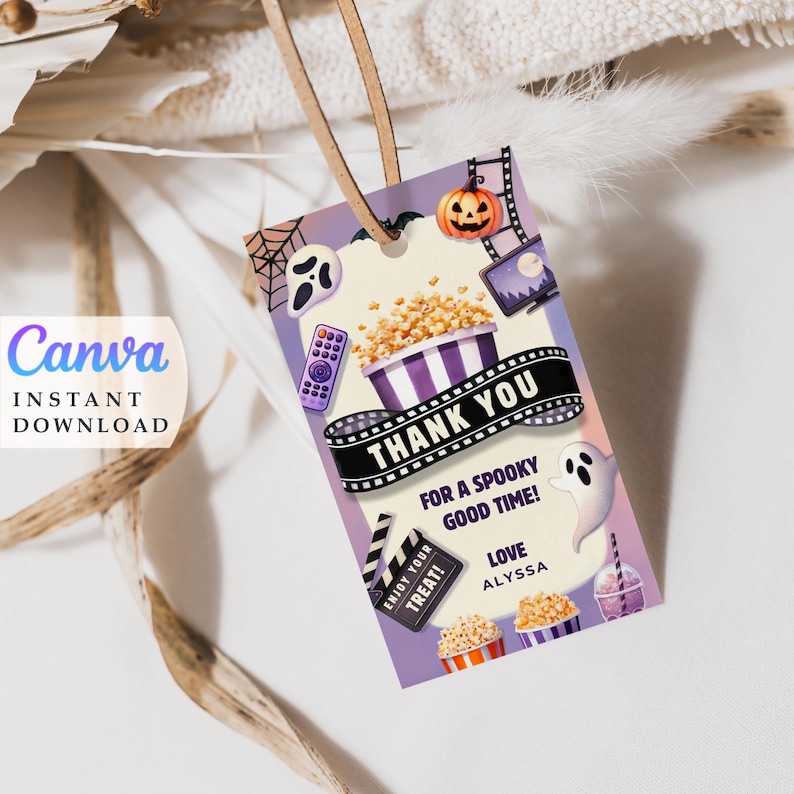 Halloween Gift Tag Template Scary Movie Night Editable Favor Tag ...