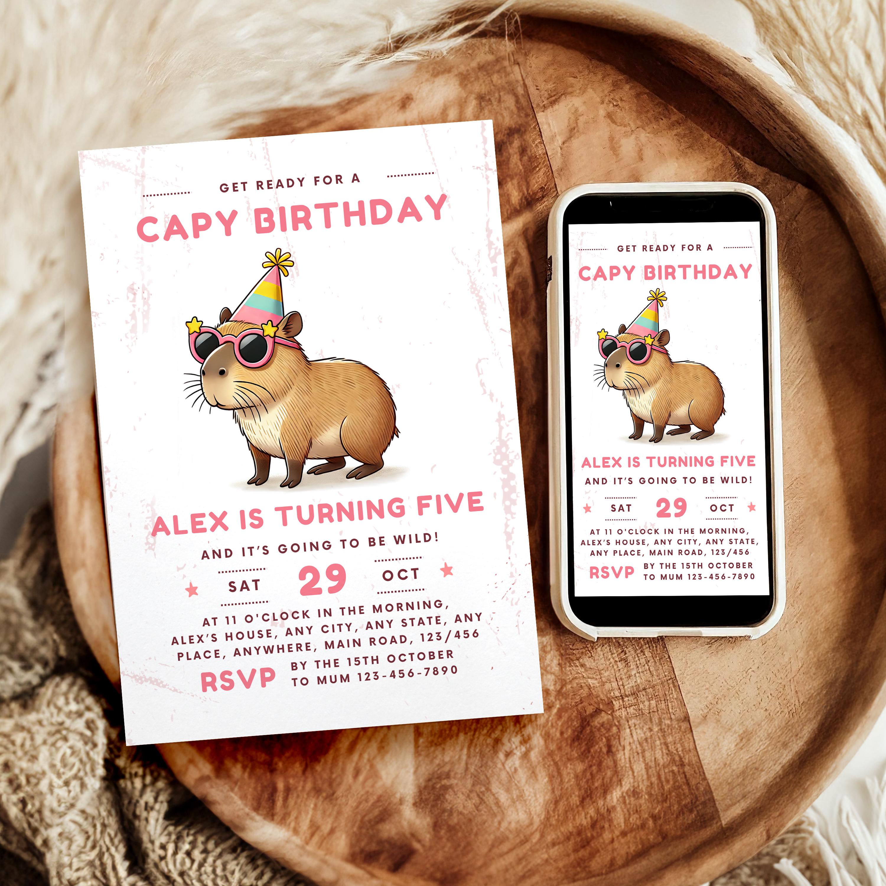 Capybara Printable Invitation Capy Birthday Invite Template Capybara ...
