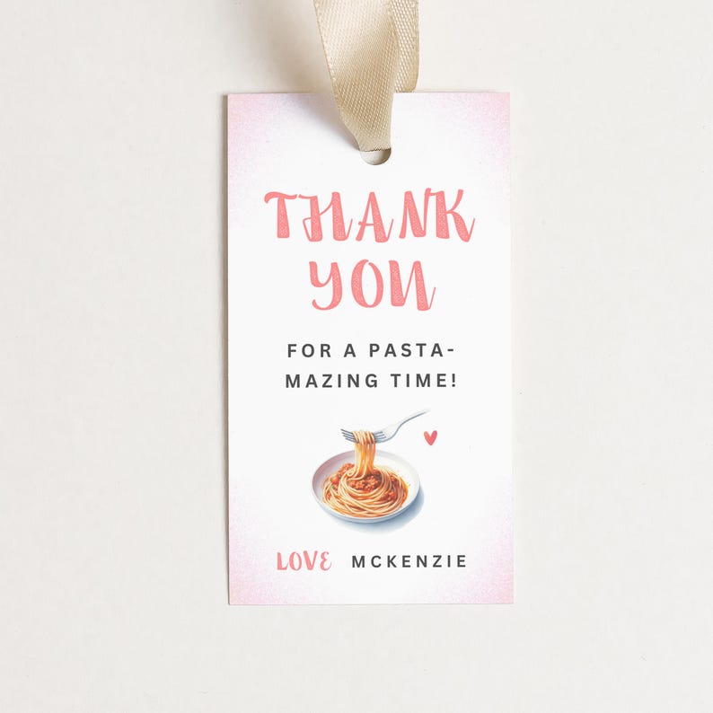 Pasta Party Birthday - Printable Thank You Editable Favor Tag (instant ...