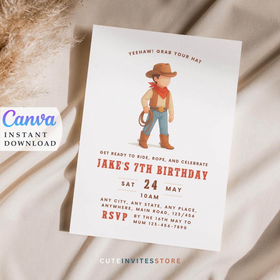 Cowboy 7th Birthday Yee Haw Invitation 1st 2nd 3rd 4th 5th 6th 7th 8th ...