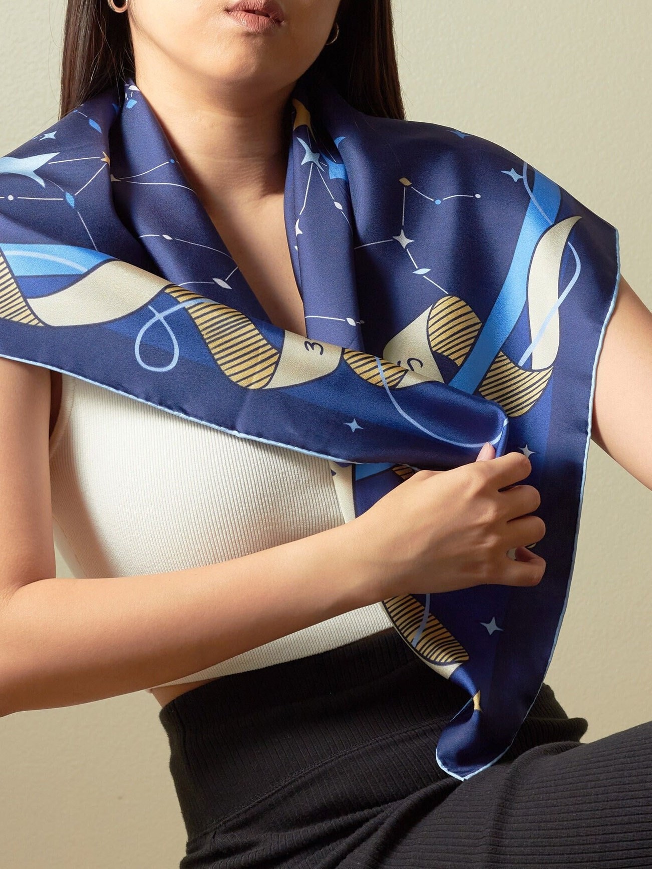 Custom Star Map Silk Scarf, Midnight Blue, Personalized Celestial ...