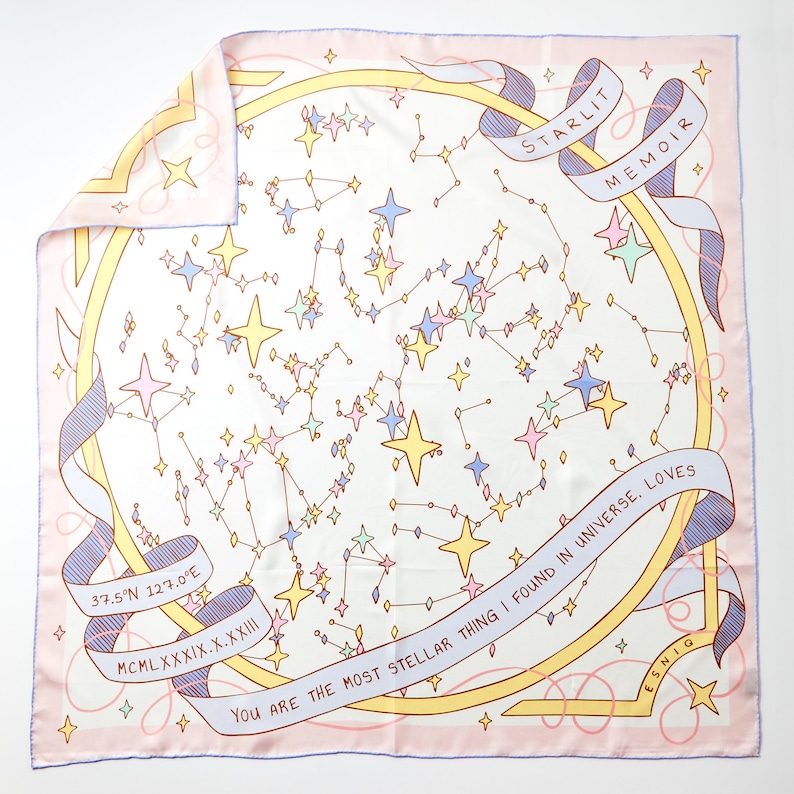 Custom Star Map Silk Scarf, Pastel Pink, Personalized Celestial Wedding ...