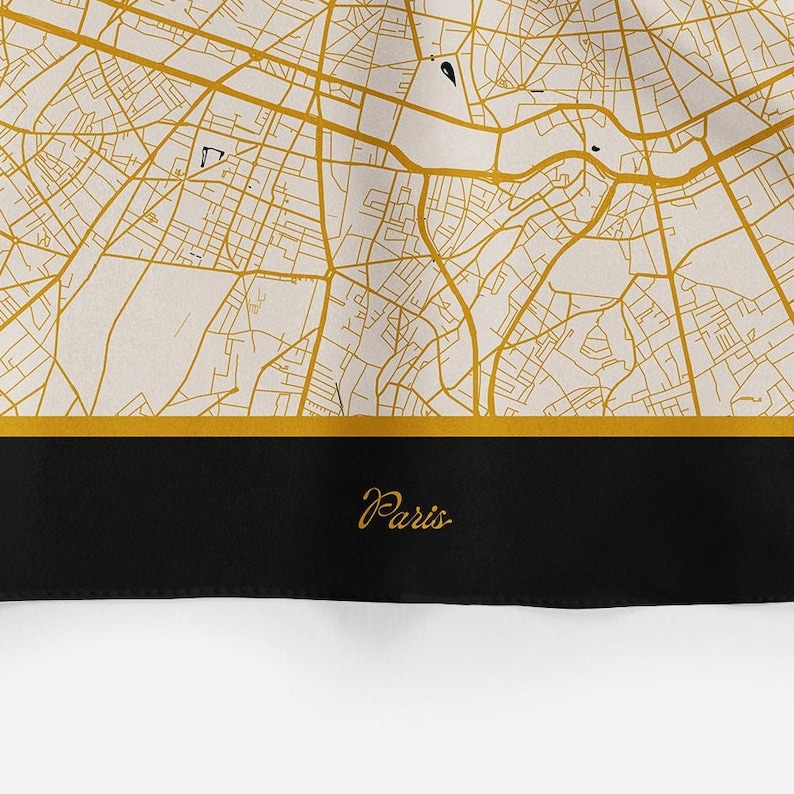 Paris City Map Silk Scarf, Gold & Black Modern Chic Silk Foulard, Paris ...