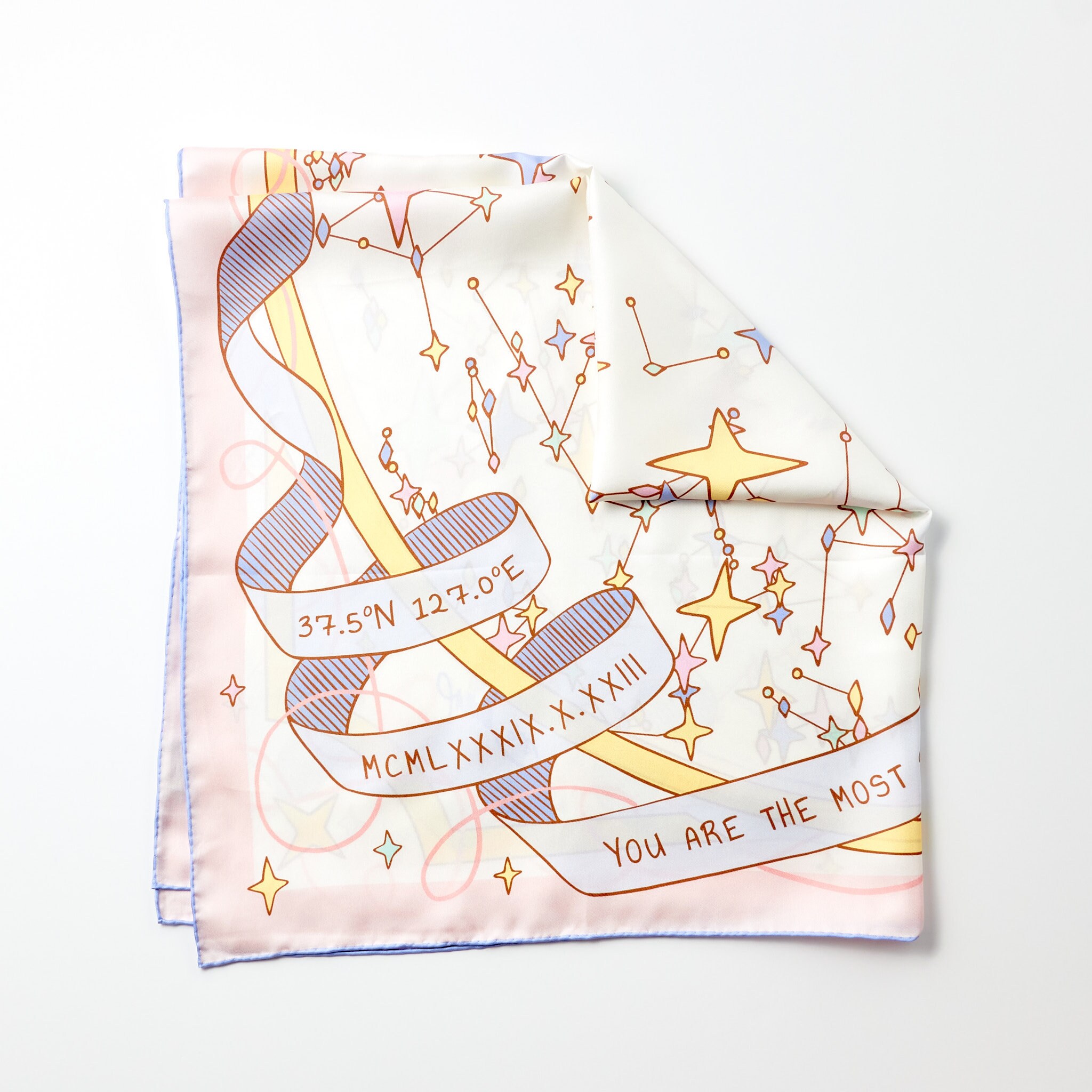 Custom Star Map Silk Scarf, Pastel Pink, Personalized Celestial Wedding ...
