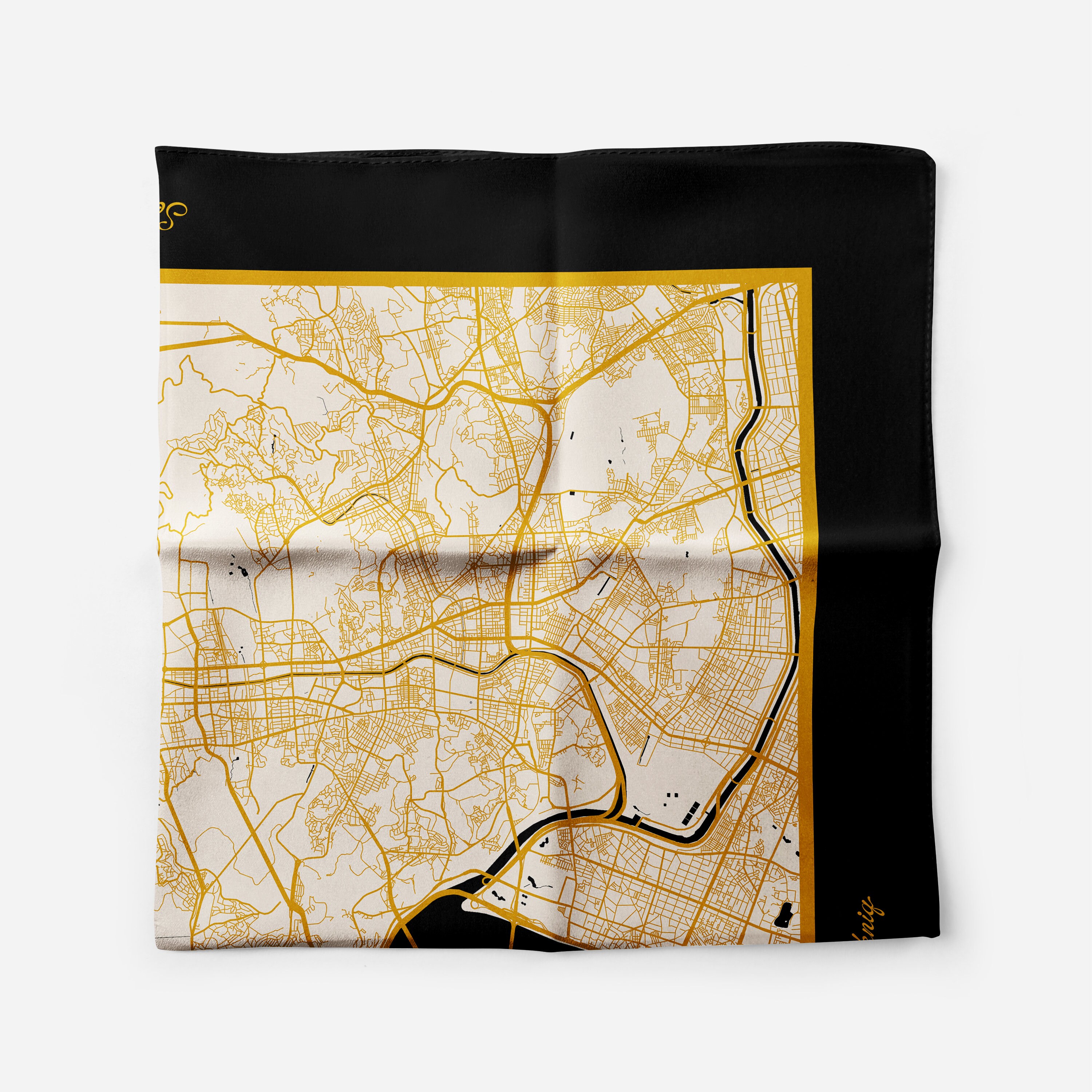 Seoul Atlas Silk Scarf | Gold & Black Modern Chic City Map Bandana ...