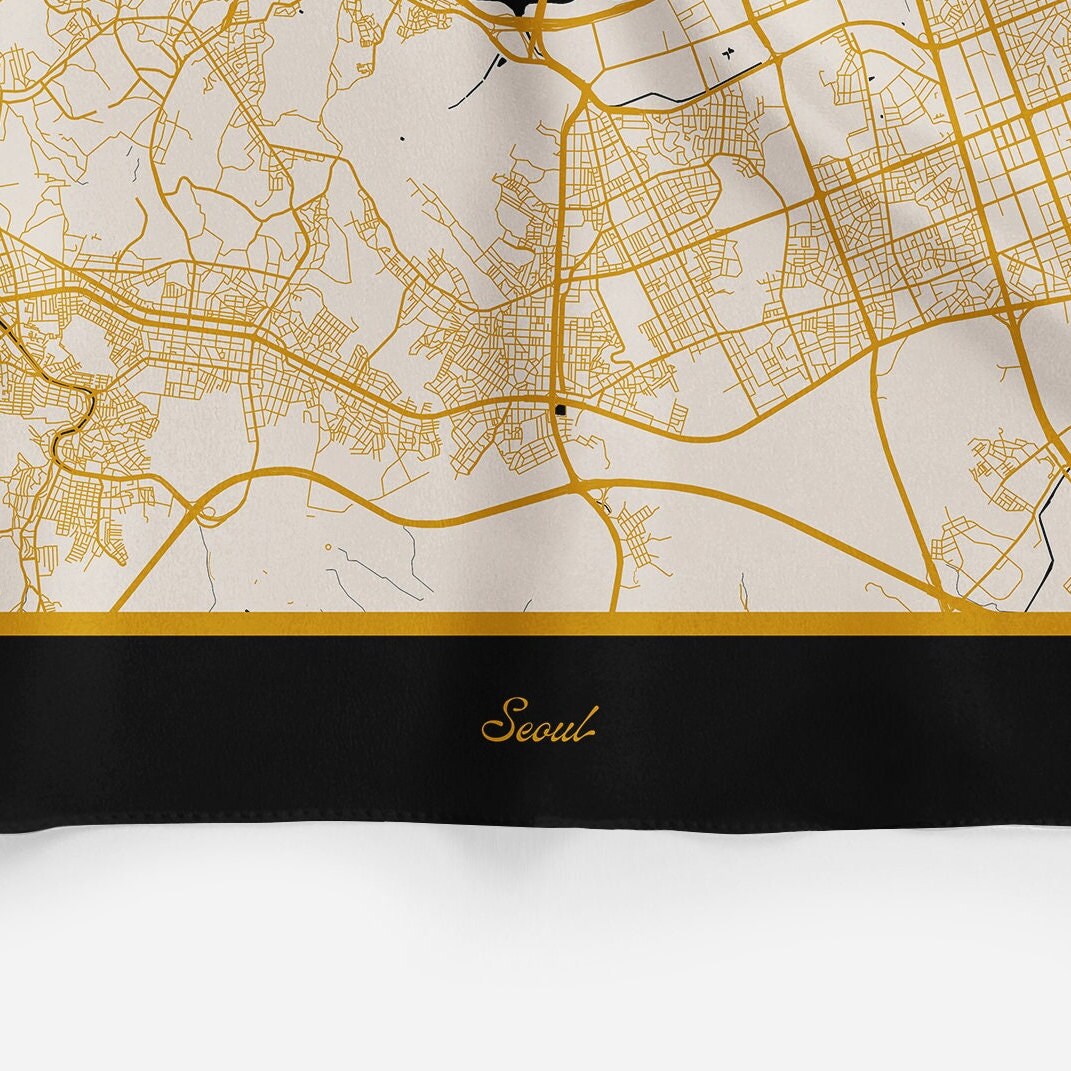 Seoul Atlas Silk Scarf | Gold & Black Modern Chic City Map Bandana ...