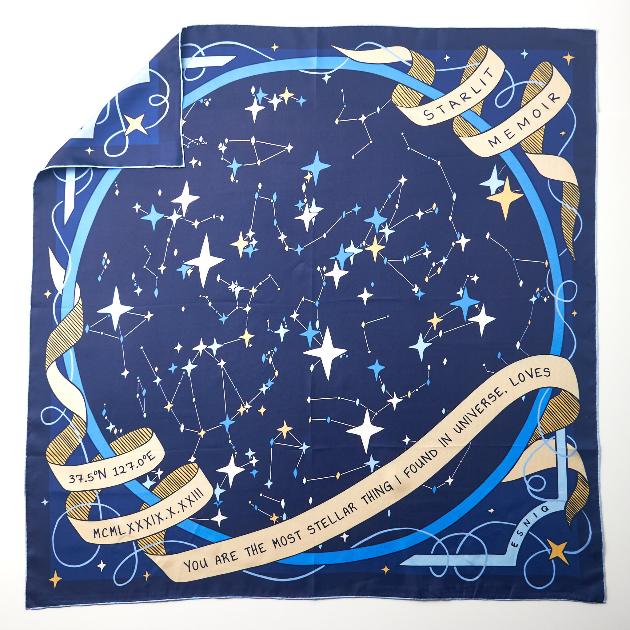 Custom Star Map Silk Scarf, Midnight Blue, Personalized Celestial ...