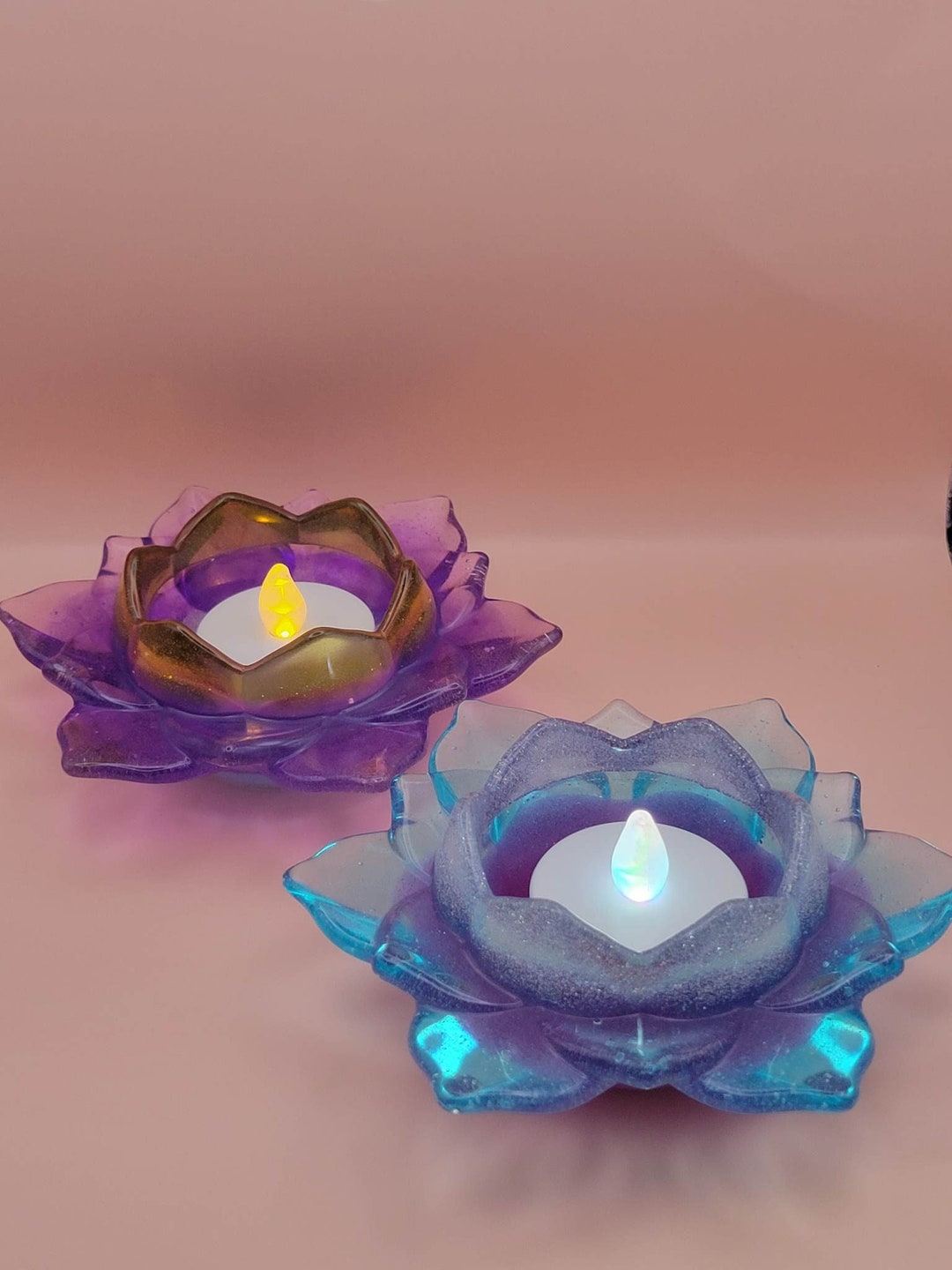 Resin Tealight Holder Floral Pattern Lotus Tri-color - Etsy