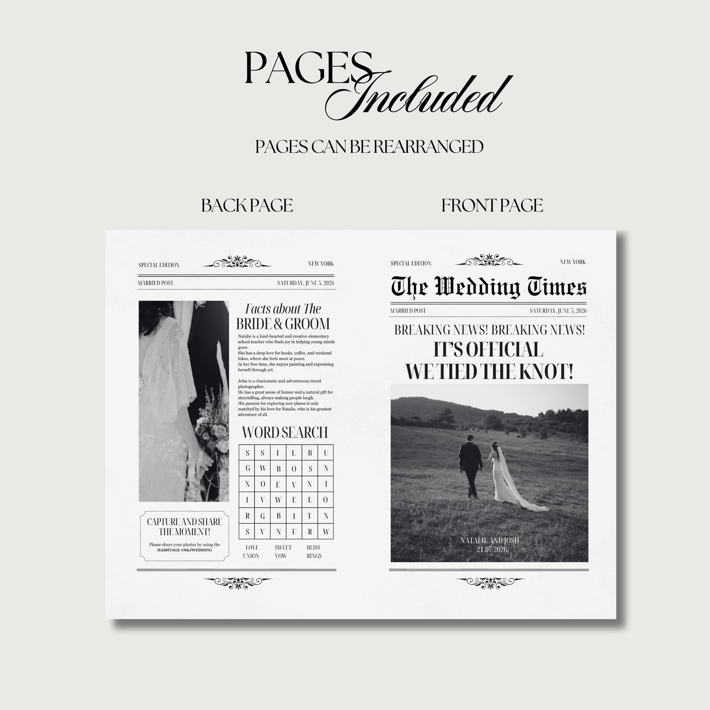 Editable Wedding Newspaper Template, Newspaper Wedding Canva Template ...