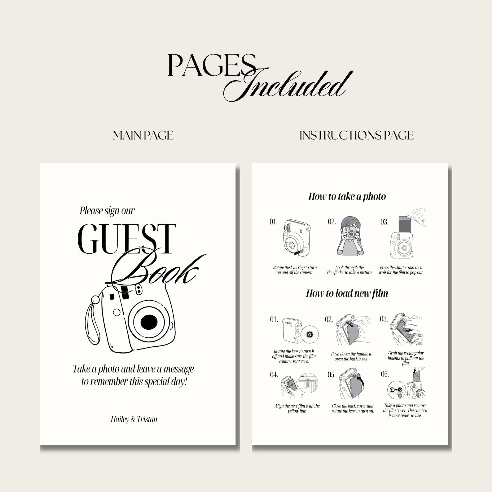 Polaroid Guest Book Sign, Instax Mini 12 Instructions Sign, Photo ...