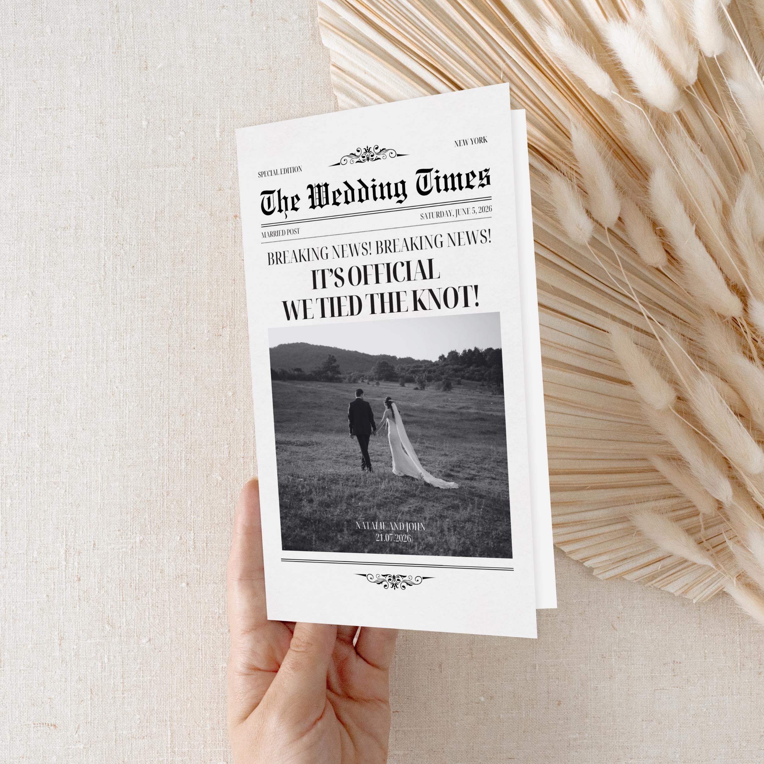 Editable Wedding Newspaper Template, Newspaper Wedding Canva Template ...