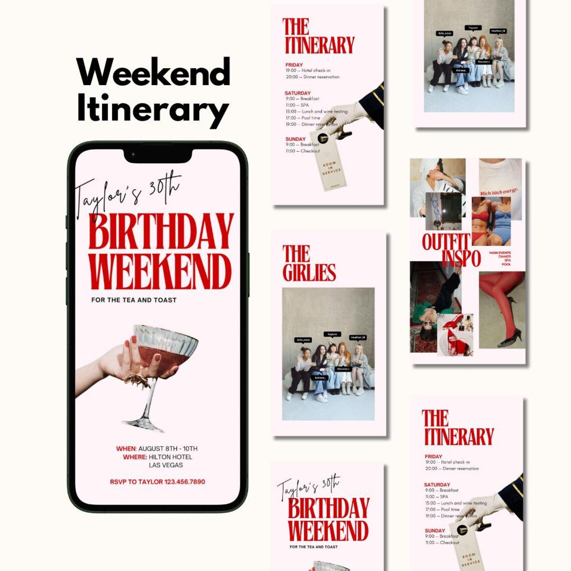 Digital Birthday Weekend Itinerary, Girls Weekend Itinerary, Travel ...