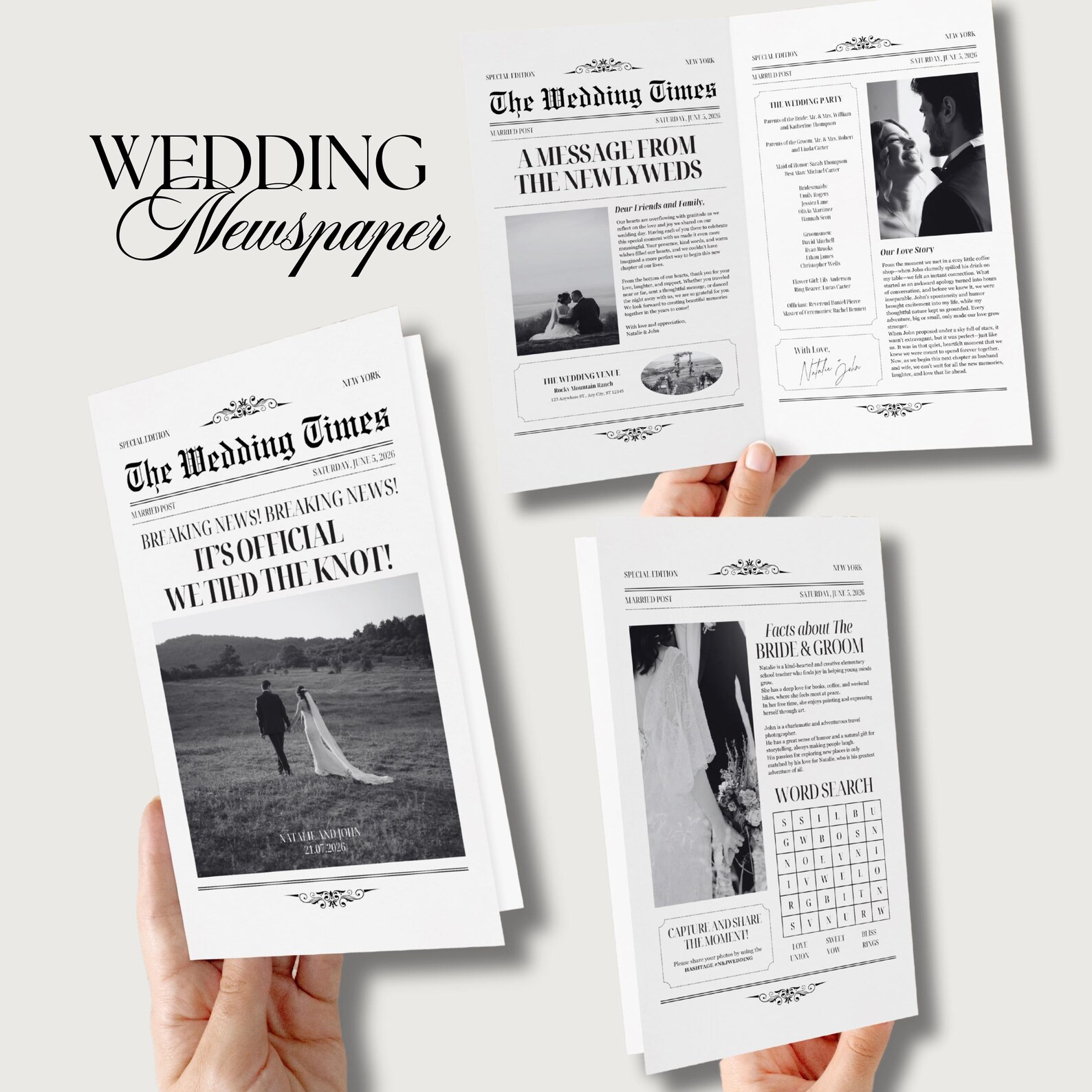 Editable Wedding Newspaper Template, Newspaper Wedding Canva Template ...