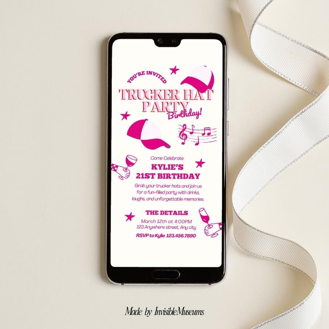 Trucker Hat Party Invitation Digital, Trucker Hat Birthday Party Invite ...