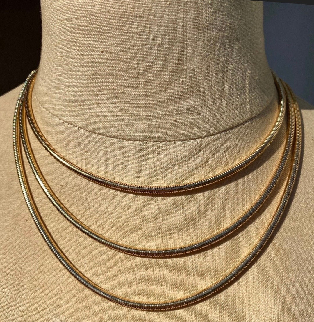 Rounded Snake Chain, Snake Chain, Gold Snake Chain, Vintage Snake Chain ...