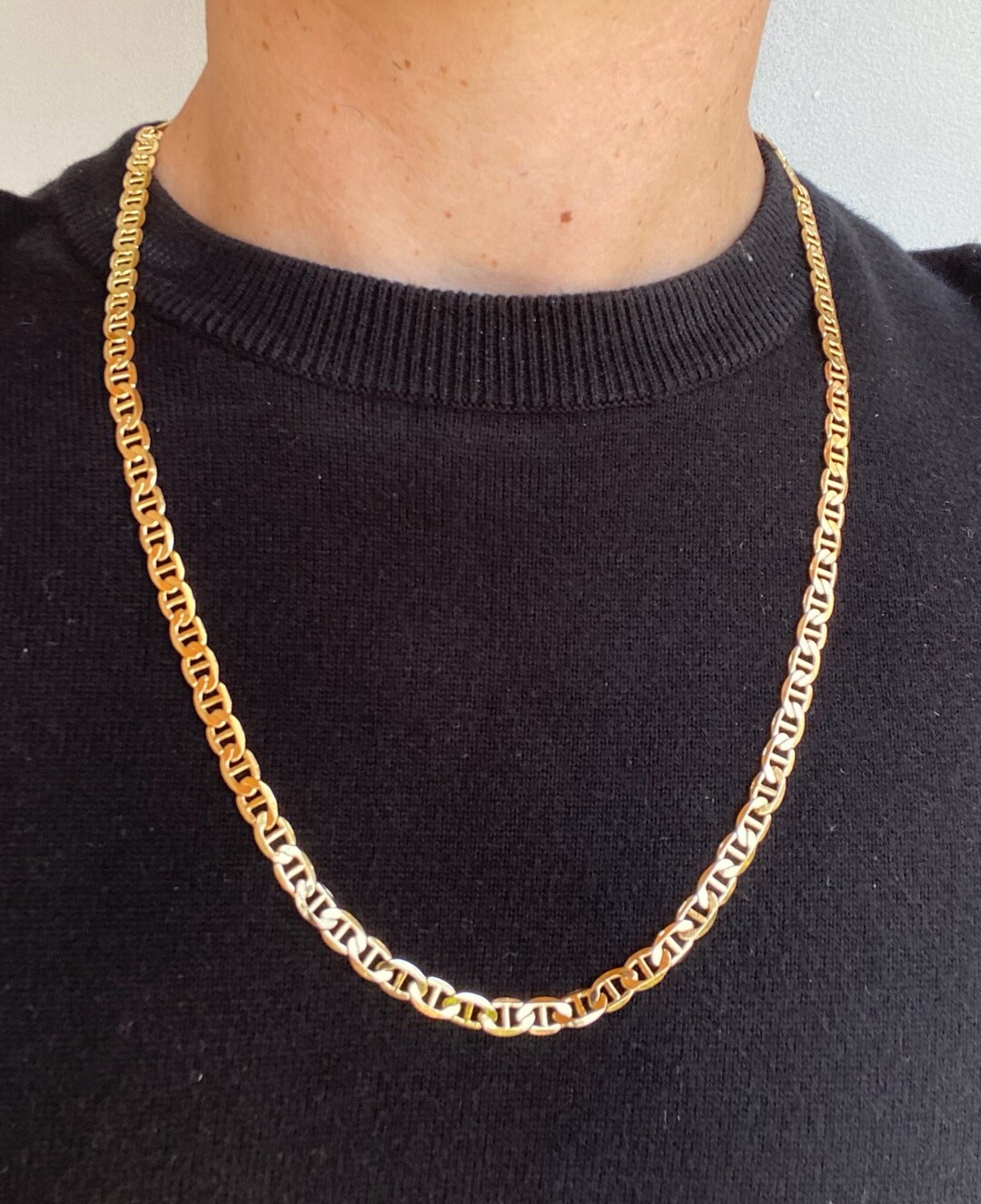 Mariner Link Chain, Flat Mariner Chain, Gold Mariner, Gold Plated ...