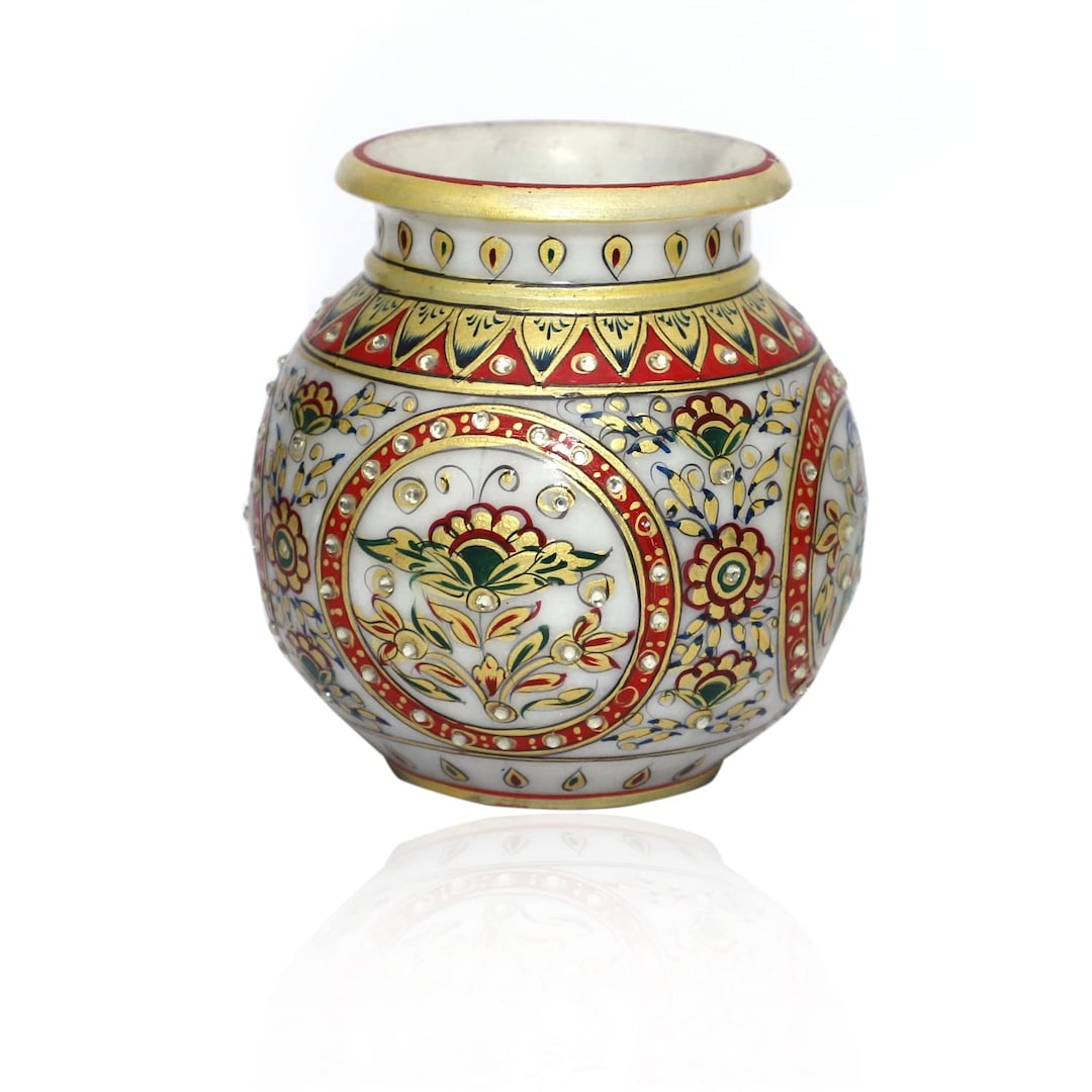 Buy Designer Handmade Meenakari Work Makarana Marble Kalash for Pooja ...