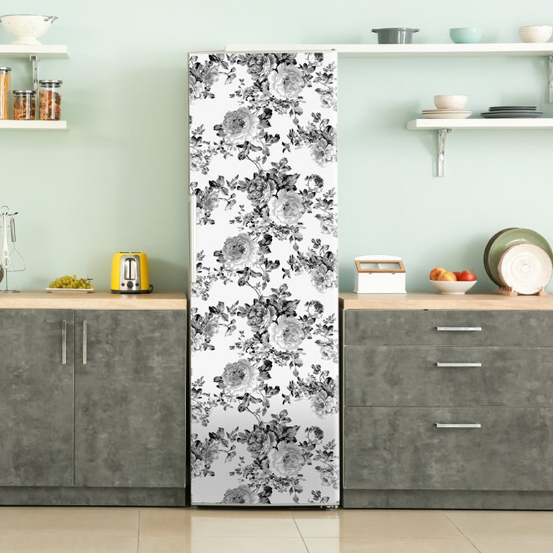 Floral Fridge Wrap, Vinyl Refrigerator Stickers Soft Flowers Fridge ...