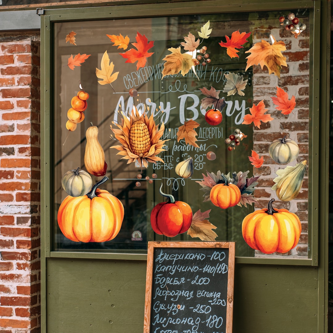 Fall Window Stickers Fall Leaves Wall Decal Autumn Tree Wall - Etsy