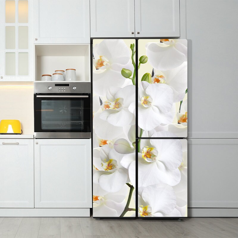 Refrigerator Sticker, Vinyl Fridge Decal Flowers, Removable Furniture ...