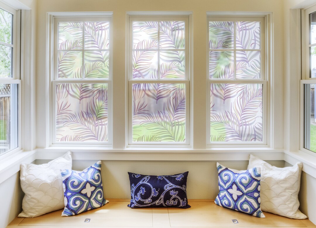 Decorative Window Purple Film, Floral Window Stickers, Privacy Bathroom ...