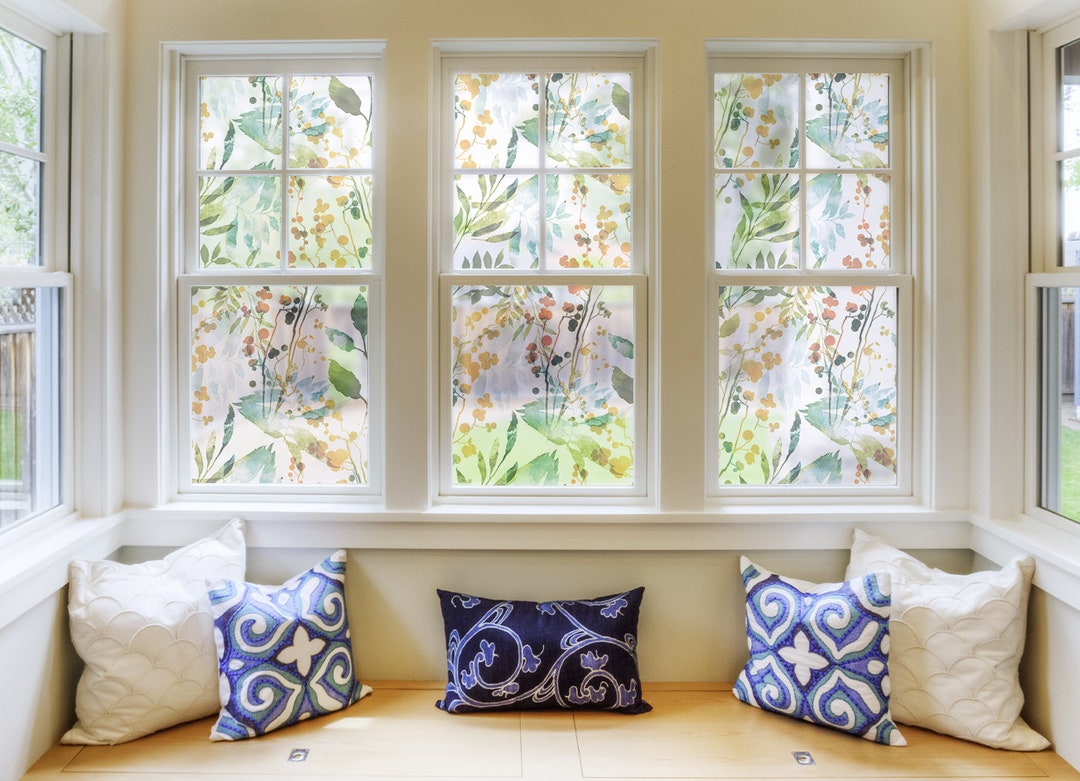 Decorative Window Film, Floral Window Stickers, Privacy Bathroom Film ...