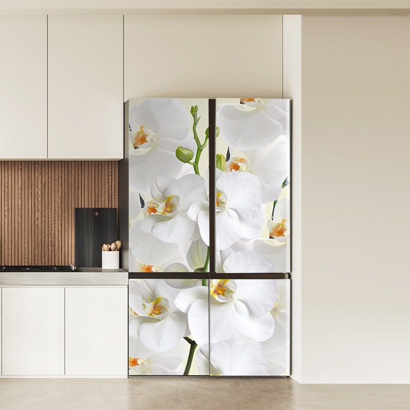 Refrigerator Sticker, Vinyl Fridge Decal Flowers, Removable Furniture ...