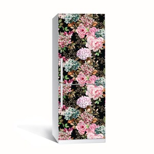 Fridge Wrap Dark Floral Refrigerator Decal Flowers Peony Fridge Vinyl ...