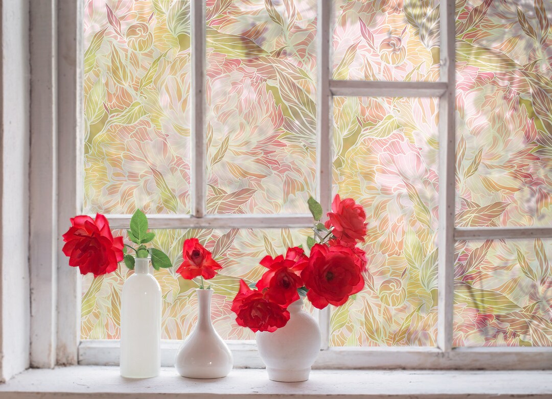 Privacy Window Film Floral, Glass Decoration Frosted Window Film ...
