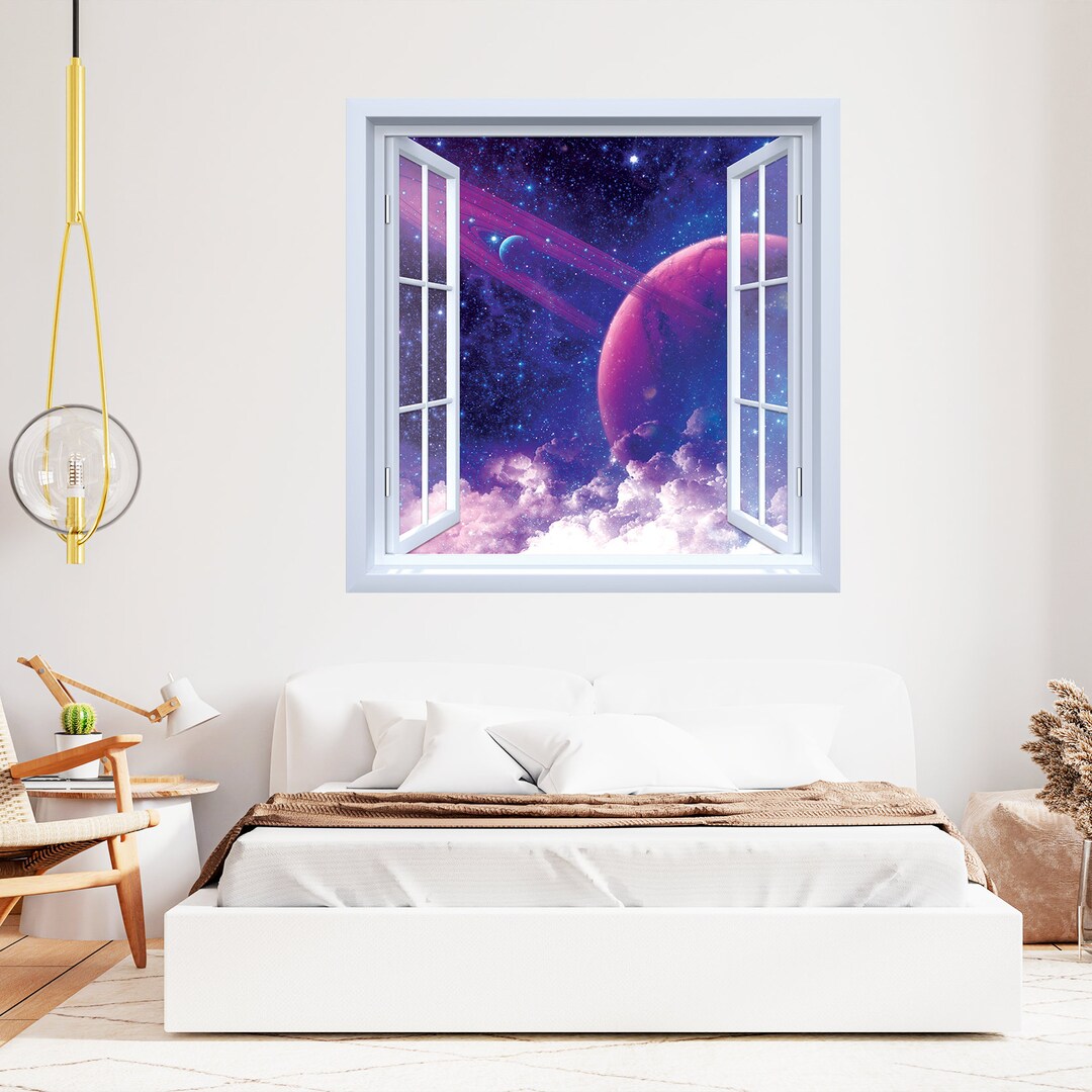 3D Window Space Wall Decal, 3D Window Effect Sticker, Peel and Stick ...