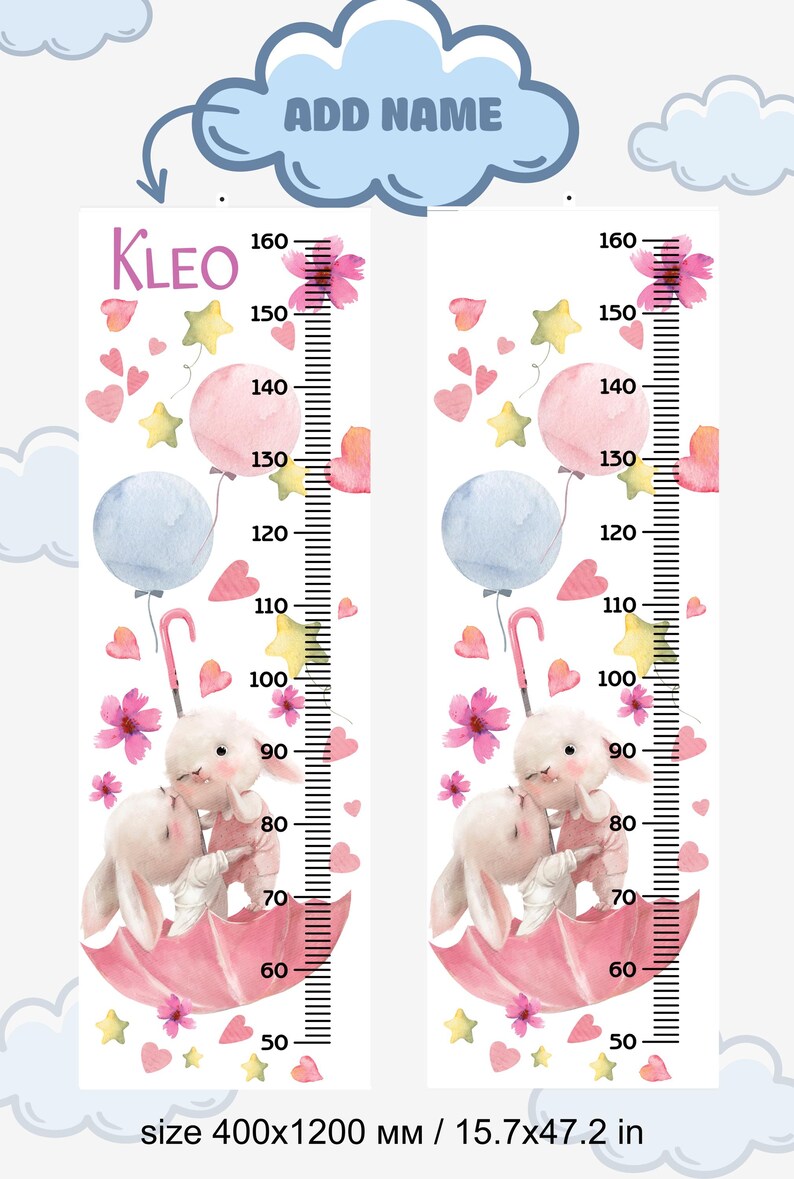 Personalized Rabbit Growth Chart: Kids' Height Ruler, Nursery Decor - Etsy