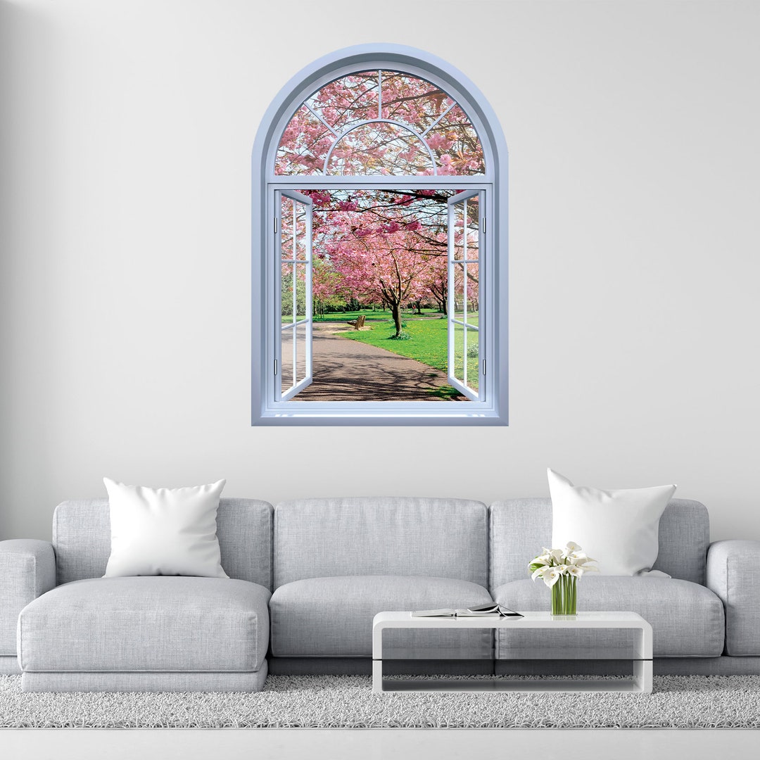 3D Window View Wall Decal: Cherry Blossom Landscape Mural - Etsy