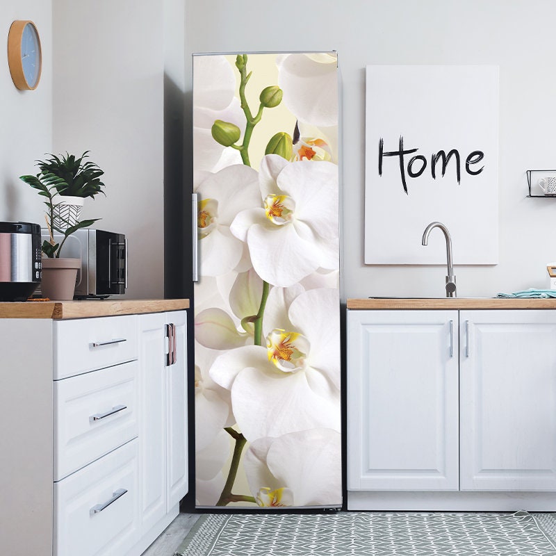 Refrigerator Sticker, Vinyl Fridge Decal Flowers, Removable Furniture ...